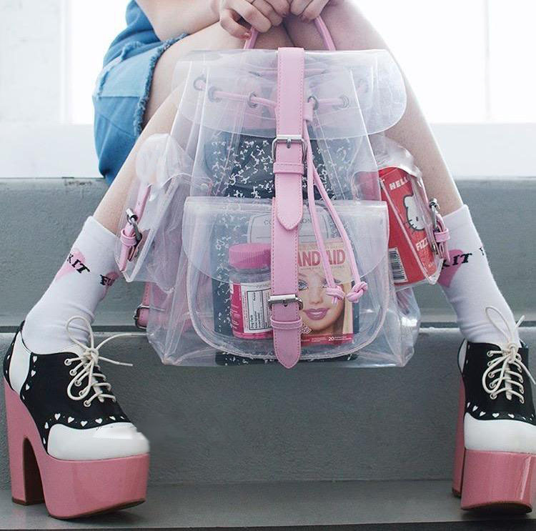 Kawaii Clothing Pink Green Bag Ulzzang Transparent Backpack Japan on Luulla